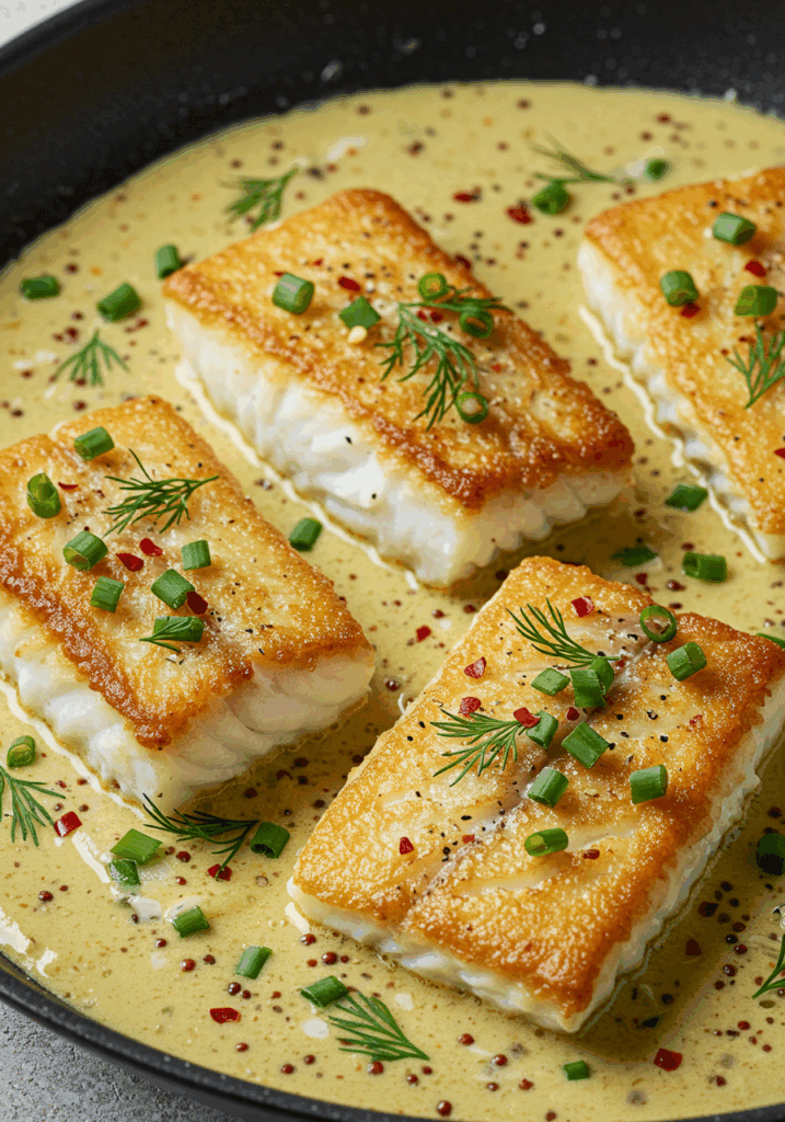 Filets De Cabillaud En Sauce Crémeuse à La Moutarde